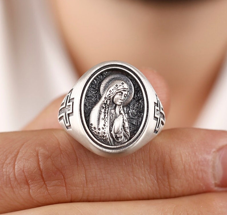 Virgin Mary Men Ring Engraved Virgin Mary Christ Ring - Etsy