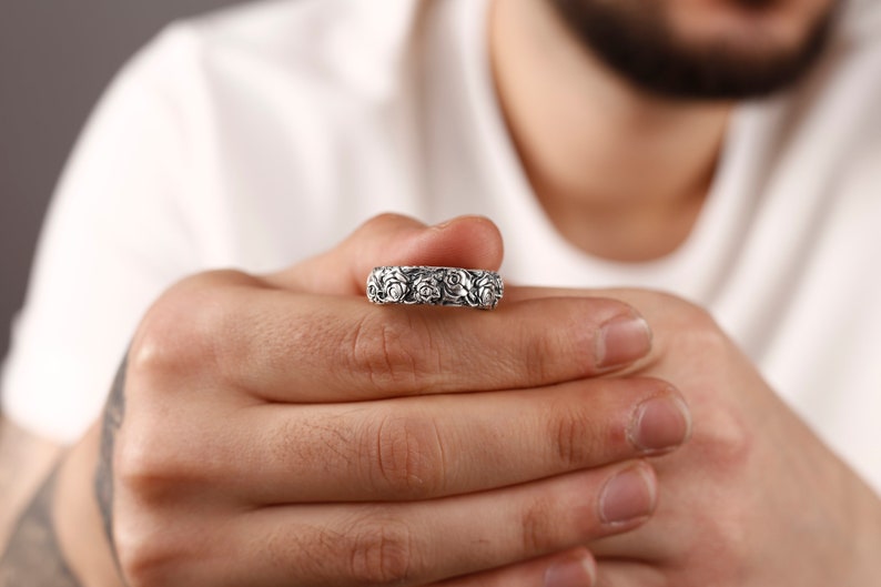 Oxidized Sterling Silver Rose Ring, Floral Wedding Band - Etsy