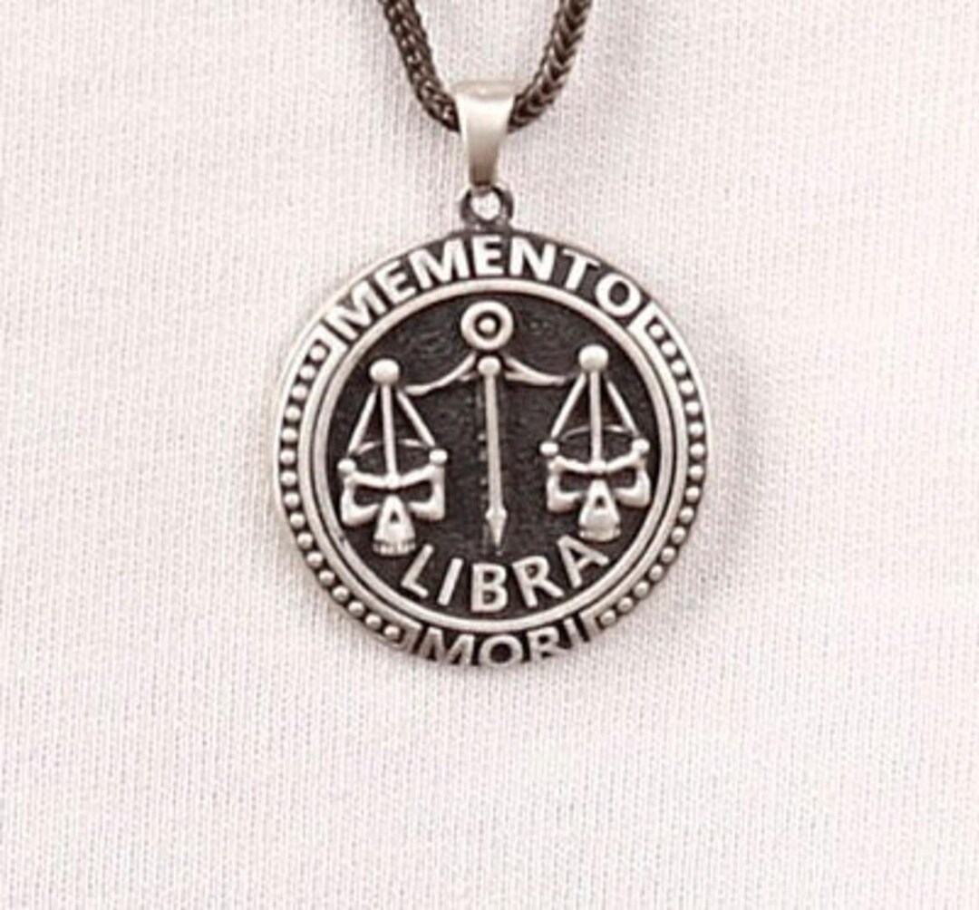 Libra Memento Mori Sterling Silver Necklace, Goth Zodiac Biker Jewelry ...
