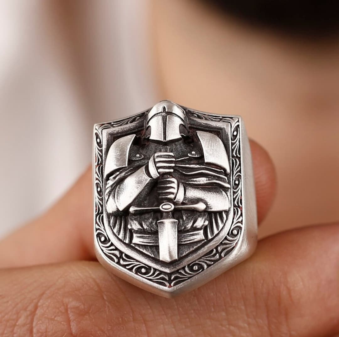 Crusader Knight Signet Ring, Medieval Templar Sterling Silver Jewelry ...