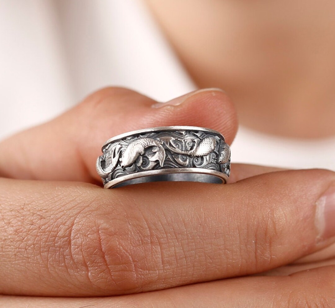 Koi Fish Sterling Silver Ring, Japanese Carp Design - Etsy