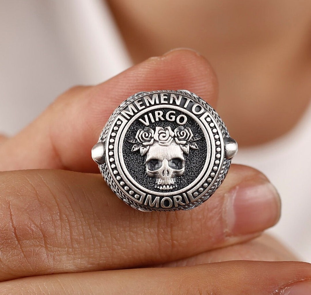 Virgo Floral Signet Ring for Men, Extraordinary Memento Mori Ring in ...