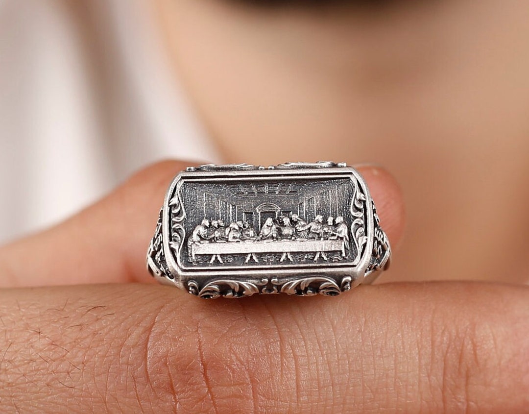 The Last Supper Signet Ring for Men in Sterling Silver , Jesus Christ ...