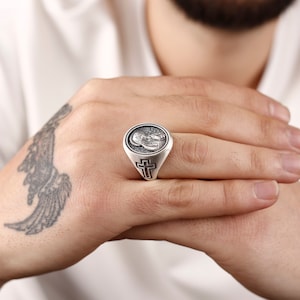 Virgin Mary Men Ring, Engraved Virgin Mary Christ Ring, Religious ...