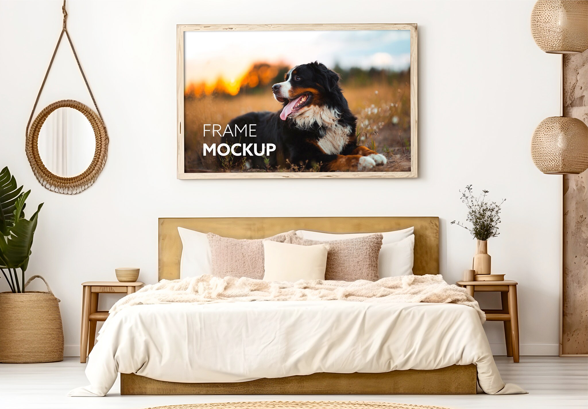 Wooden Photo Frame Mockup / Wall Photo Frame Clean Mockup / Boho Room ...