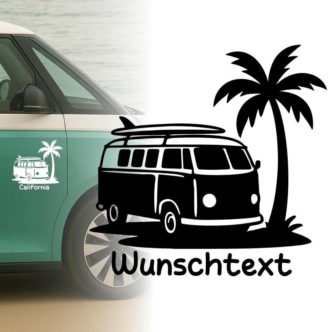 Car Sticker | Bus With Palm Tree | Summer Feeling | Custom Text ...