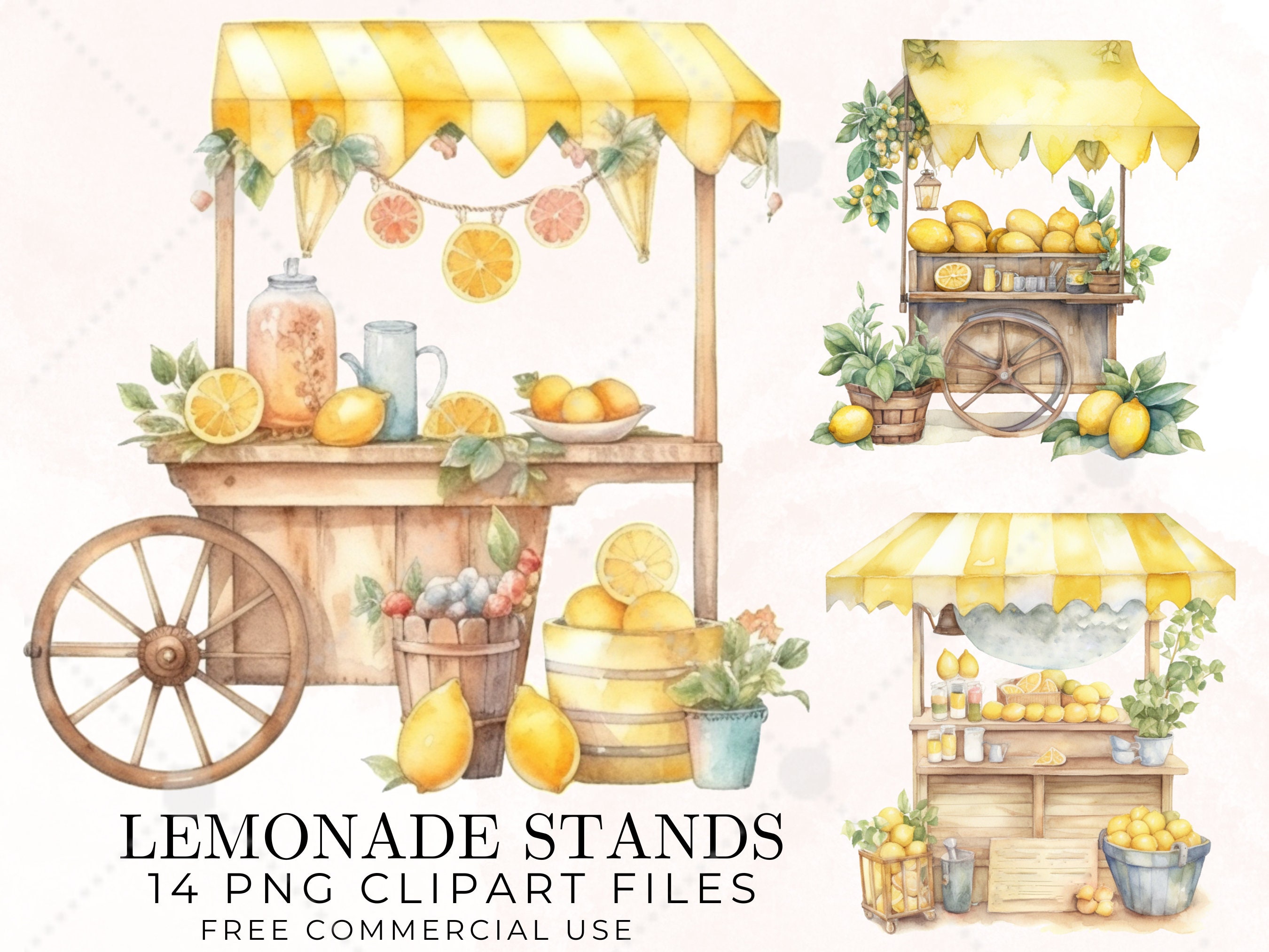 Lemonade Stand Clipart, Watercolor Lemonade Stand, Lemons, Digital Art ...