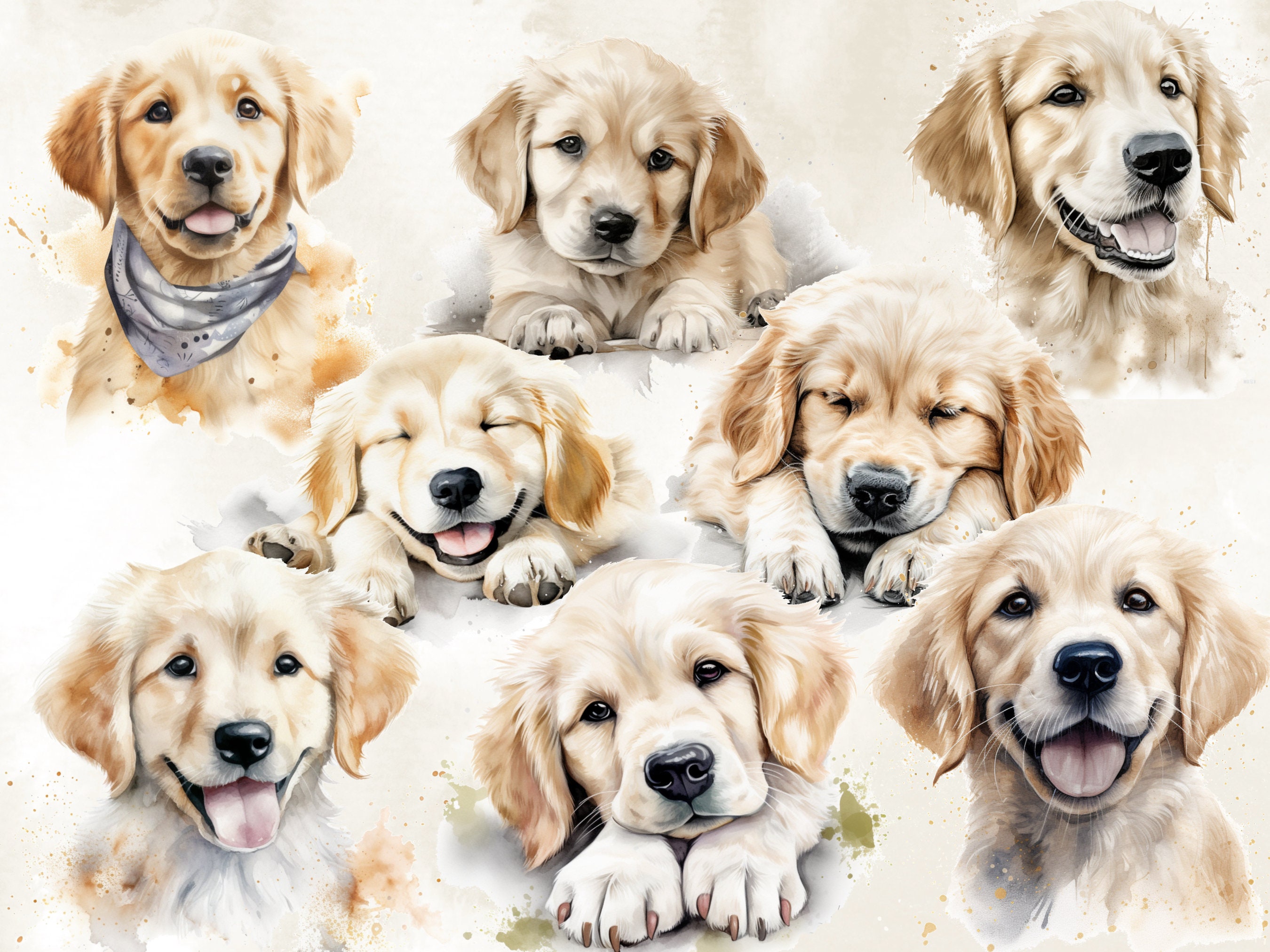 Golden Retriever Puppy Clipart, Puppy Clipart, Watercolor Digital Art ...