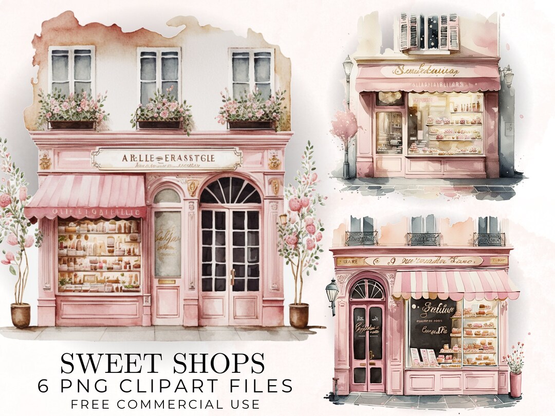 Watercolor Candy Shop Clipart Flowershop Watercolor Digital - Etsy Canada
