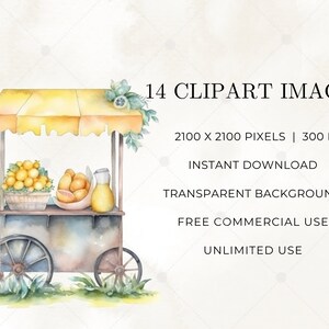 Lemonade Stand Clipart, Watercolor Lemonade Stand, Lemons, Digital Art ...