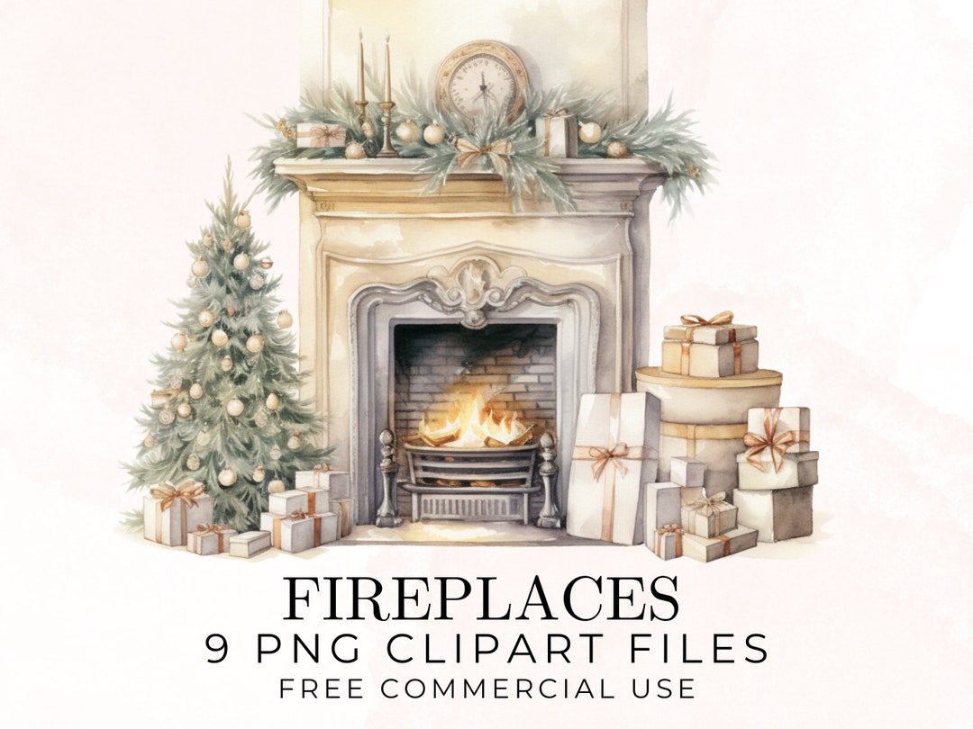 Cozy Fireplaces Clipart, Winter Clipart, Watercolor Digital Art, Clip ...