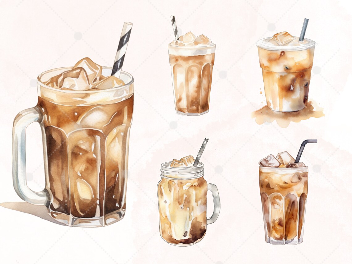 Iced Coffee Clipart, Watercolor Iced Coffee, Pretty Coffee, Digital Art ...