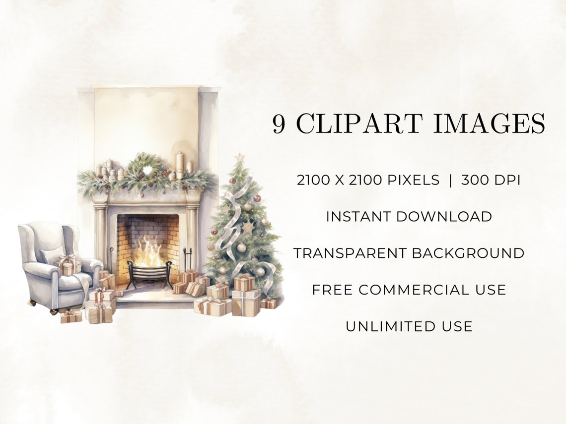 Cozy Fireplaces Clipart, Winter Clipart, Watercolor Digital Art, Clip ...