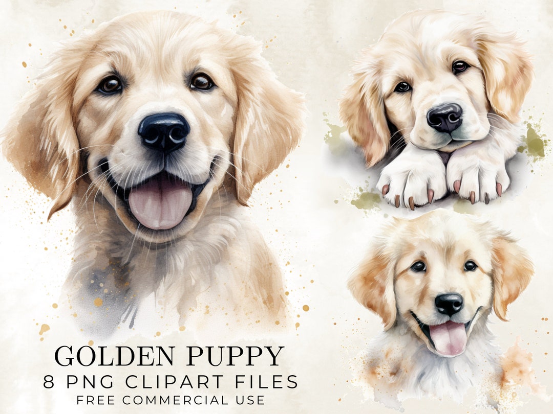 Golden Retriever Puppy Clipart, Puppy Clipart, Watercolor Digital Art ...