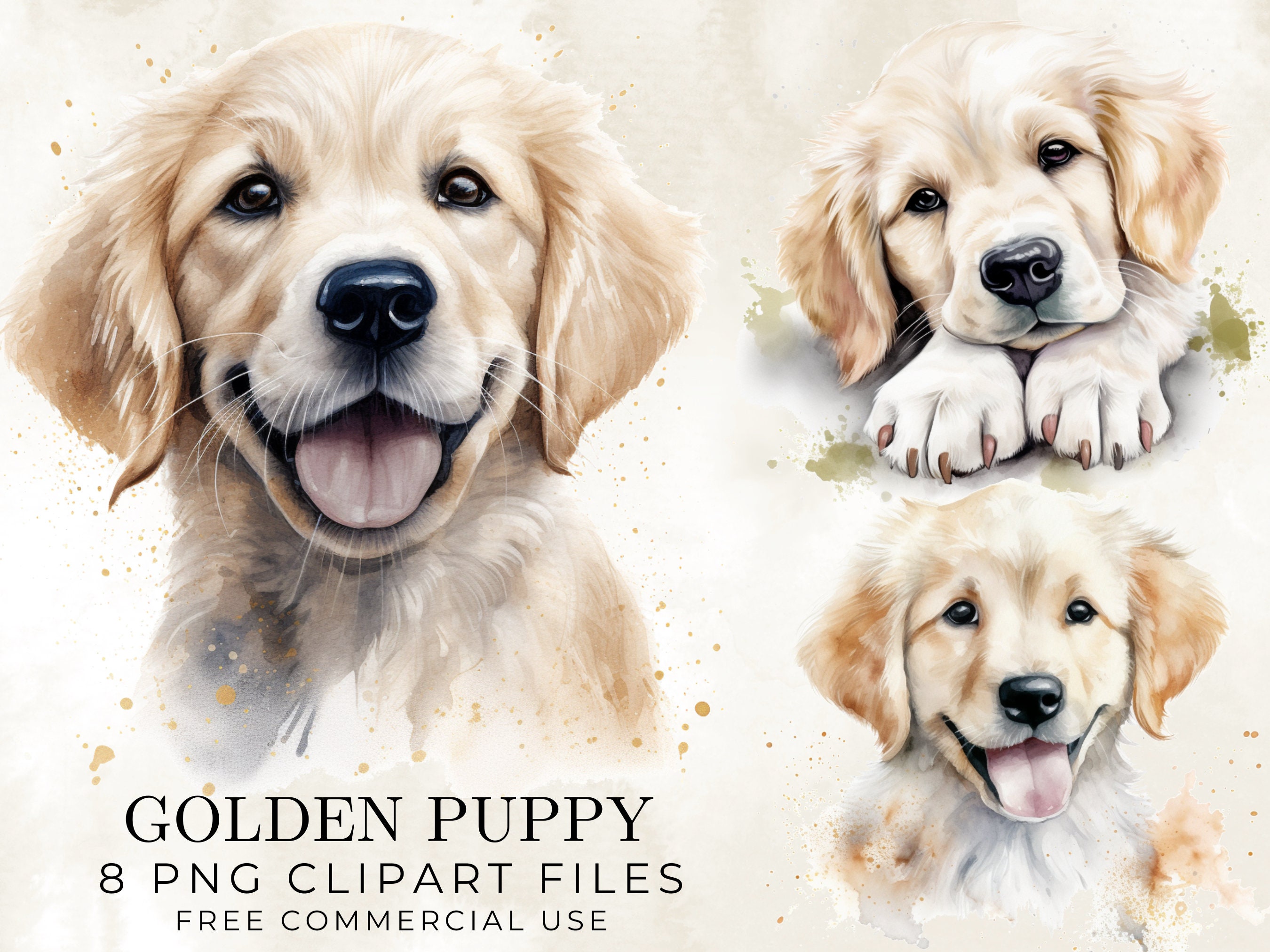 Golden Retriever Puppy Clipart, Puppy Clipart, Watercolor Digital Art ...