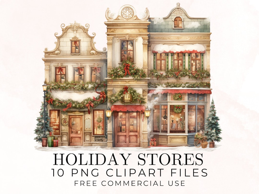 Christmas Store Clipart, Store Clipart, Watercolor Digital Art, Clip ...