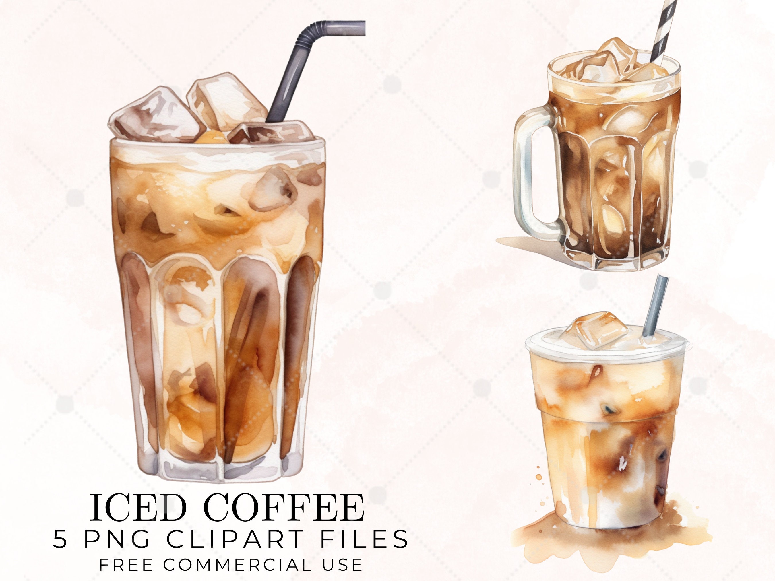 Iced Coffee Clipart, Watercolor Iced Coffee, Pretty Coffee, Digital Art ...