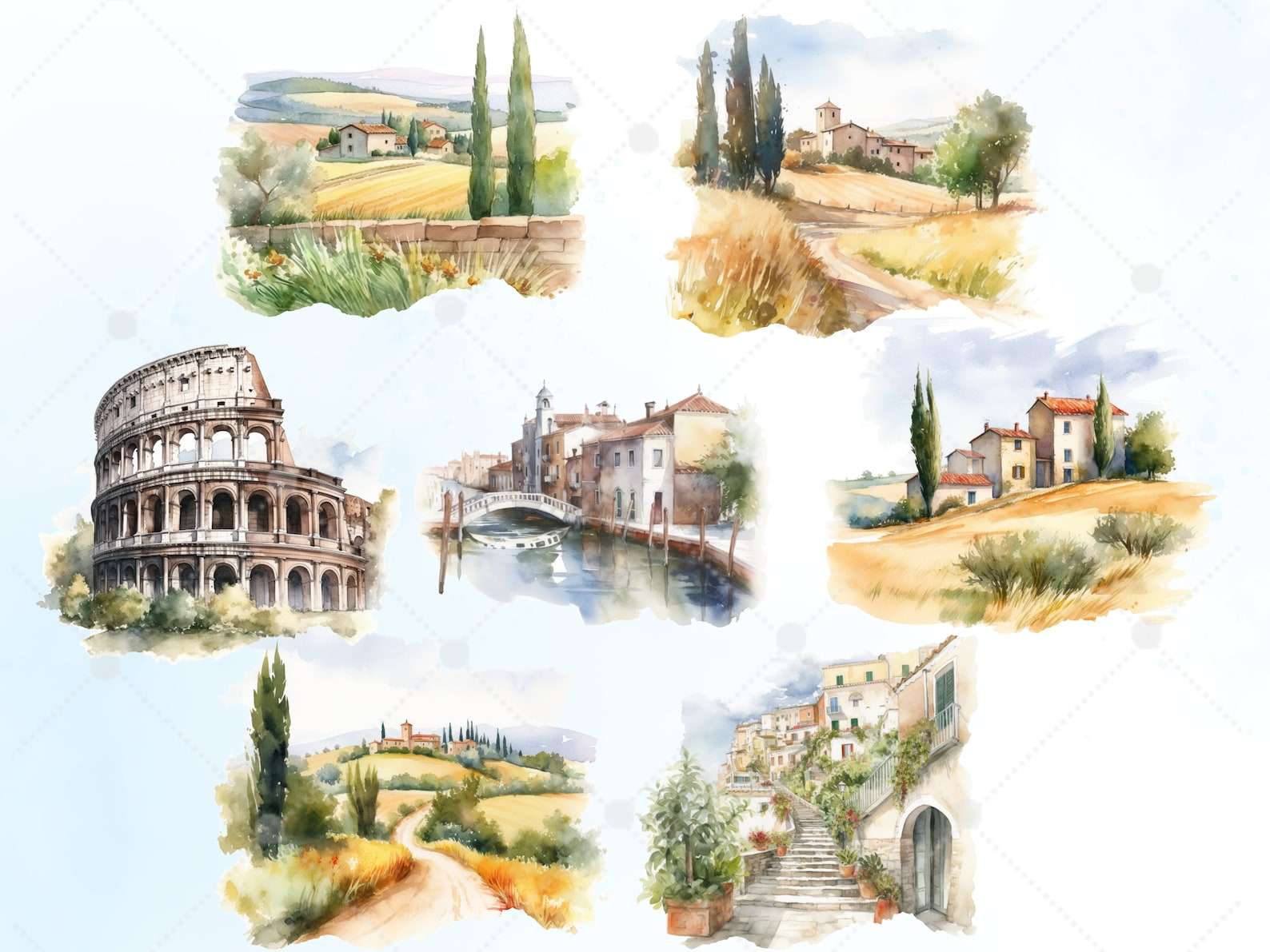 Italian Italy Clipart Watercolor Italy Clipart Digital Art - Etsy