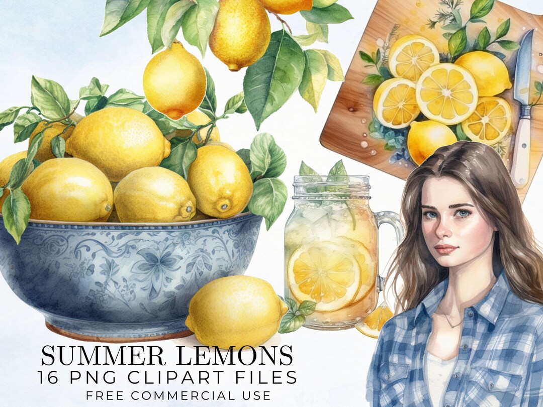Lemon Clipart, Watercolor Lemon Clipart, Digital Art, Vintage Clip Art ...