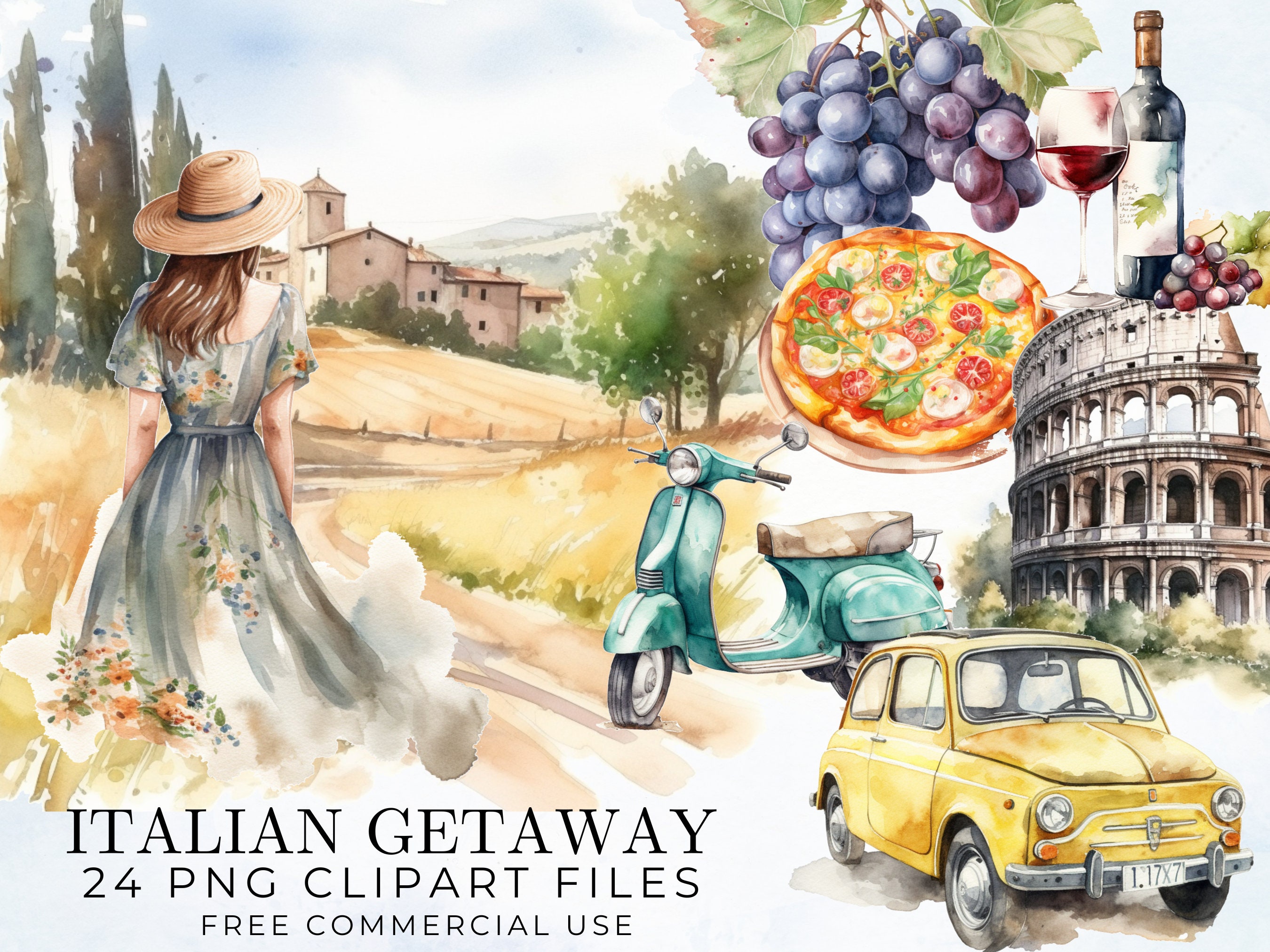 Italian Italy Clipart Watercolor Italy Clipart Digital Art - Etsy