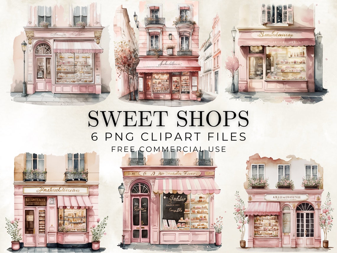 Watercolor Candy Shop Clipart, Flowershop, Watercolor Digital Art, Clip ...