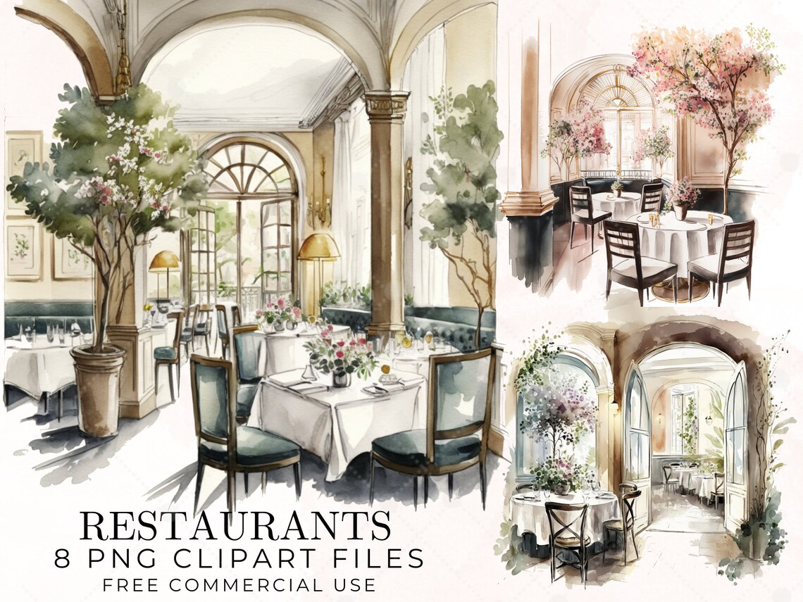 Restaurant Clipart, Watercolor Digital Art, Restaurant Clip Art ...