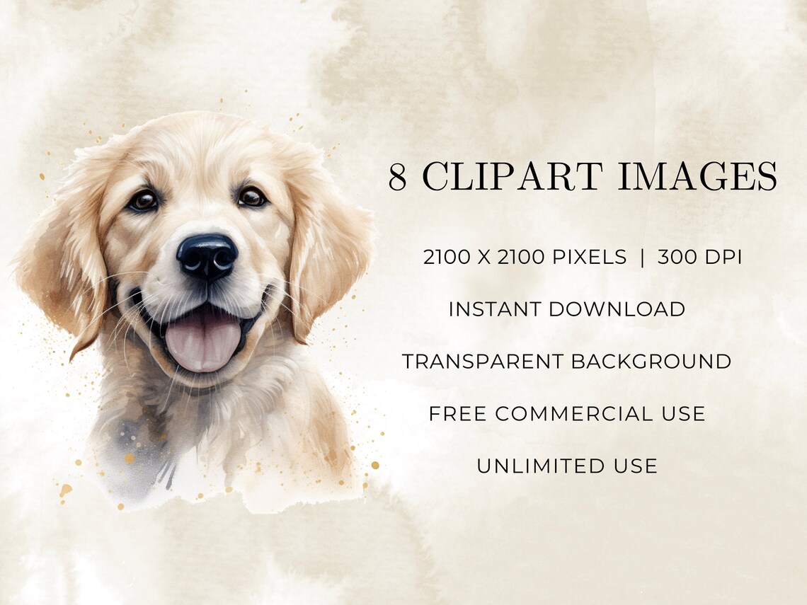 Golden Retriever Puppy Clipart, Puppy Clipart, Watercolor Digital Art ...