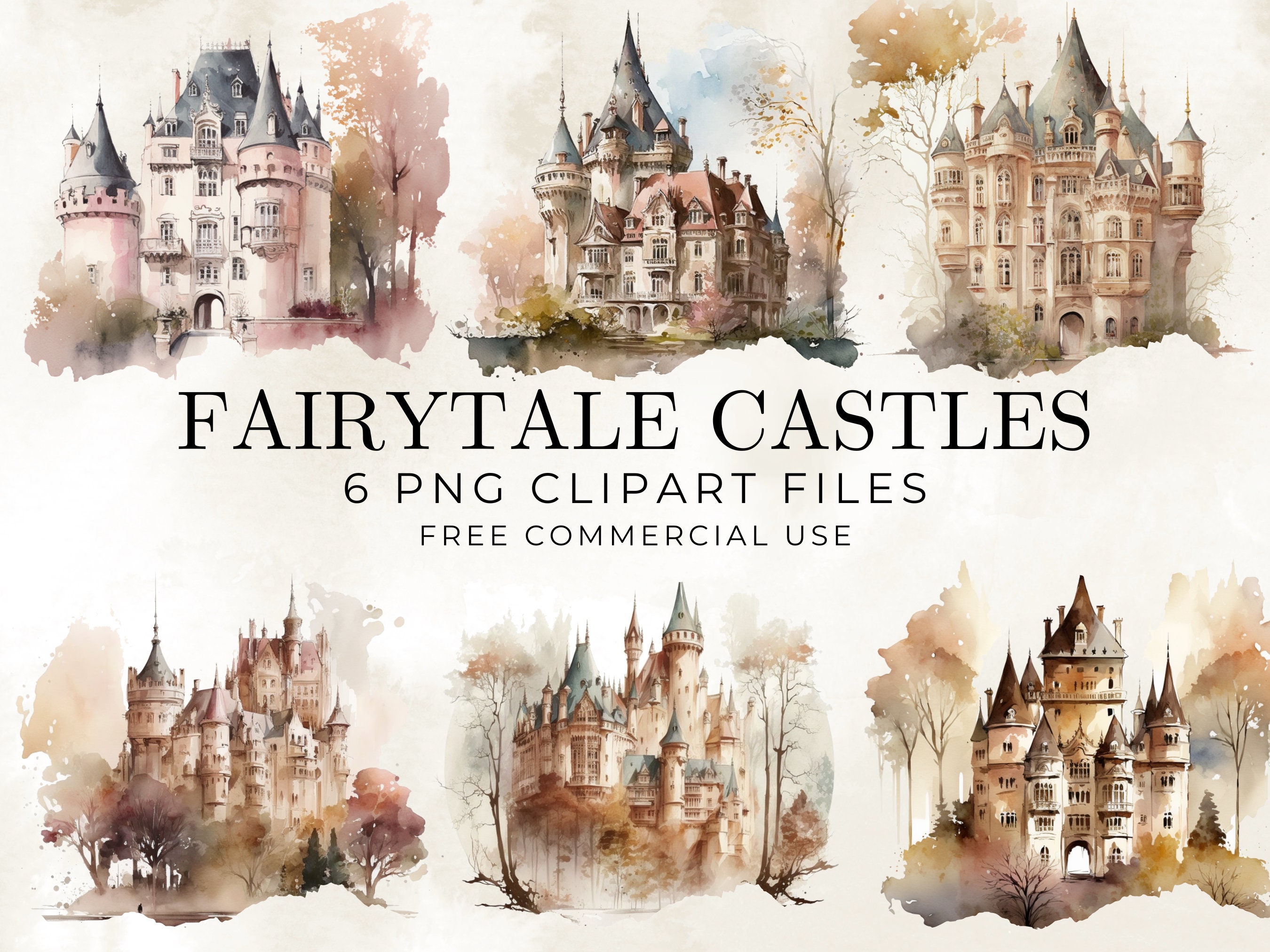Watercolor Castle Clipart, Fairytale Castle, Watercolor Digital Art ...