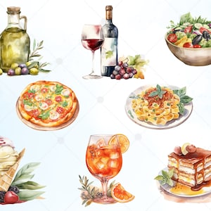Italian Italy Clipart, Watercolor Italy Clipart, Digital Art, Vintage ...