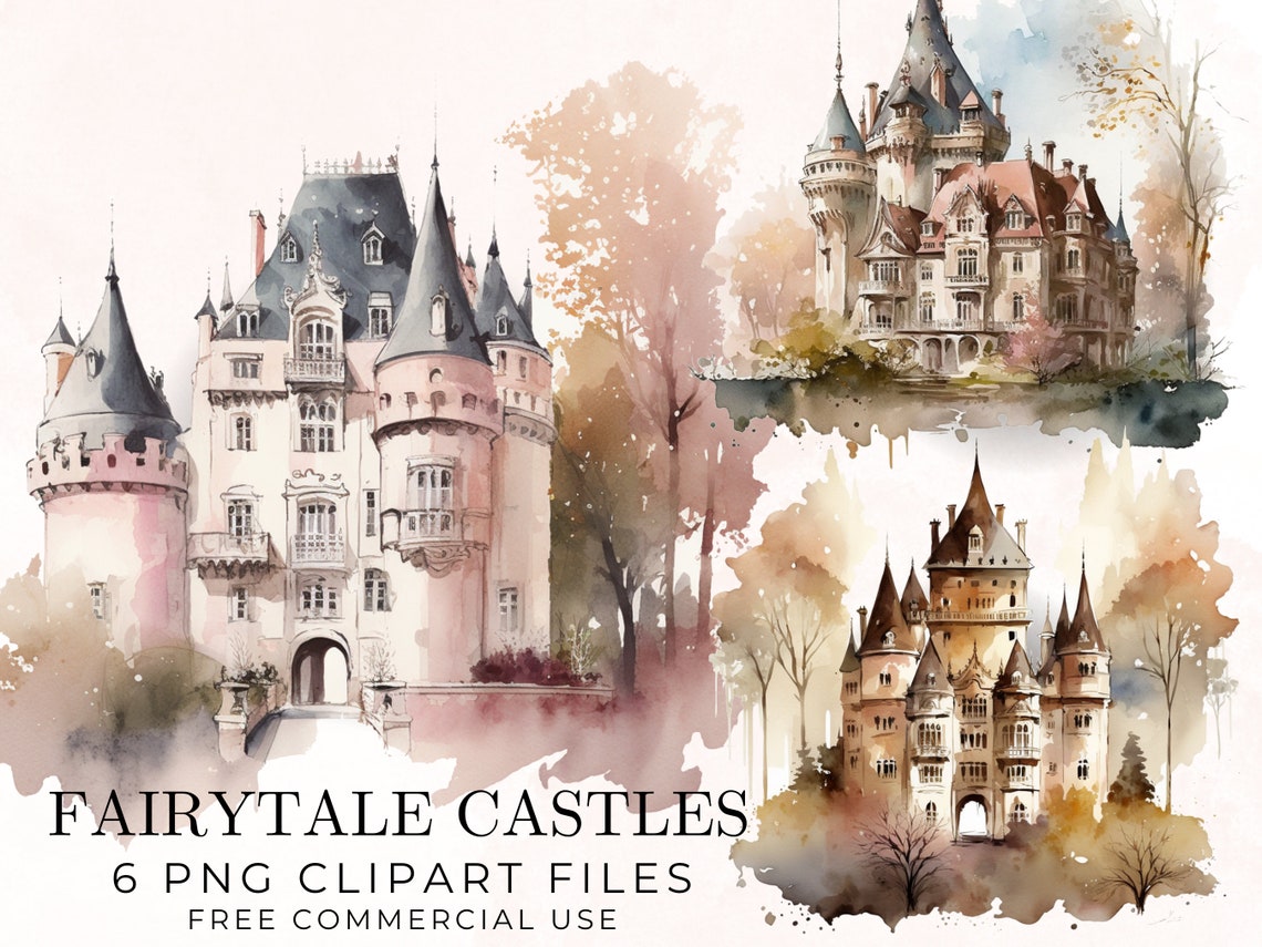 Watercolor Castle Clipart Fairytale Castle Watercolor - Etsy