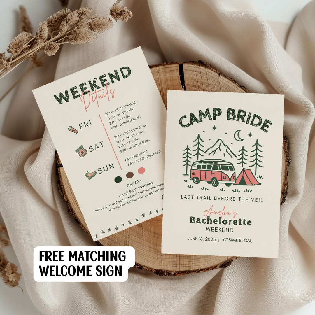 Camp Bach Bachelorette Weekend Invite + Itinerary | Editable Canva ...