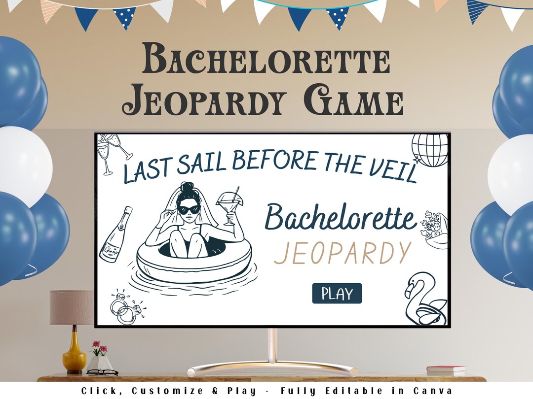 Coastal Bachelorette Party Jeopardy Game | Editable Canva Presentation ...