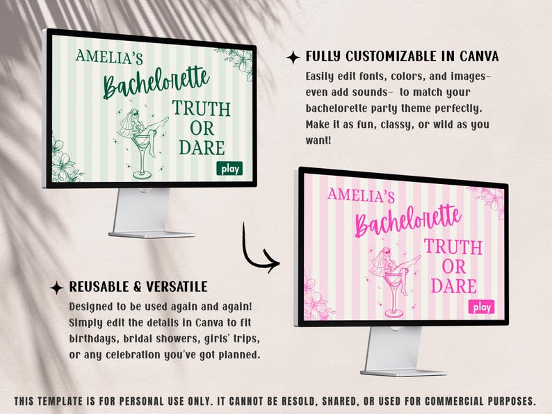 Retro Bachelorette Truth or Dare Game: Editable Canva Template (digital ...