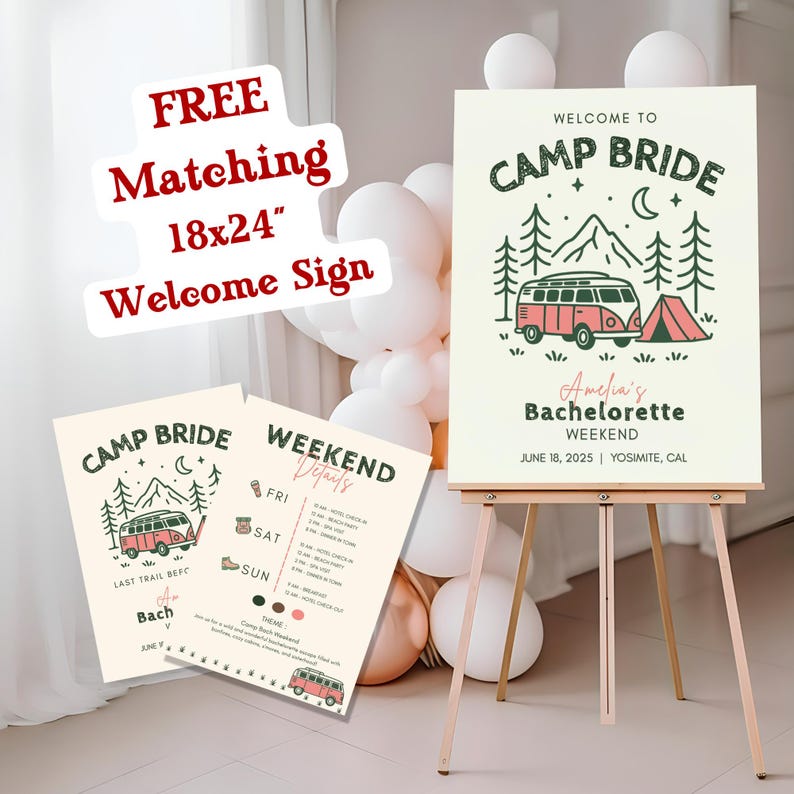 Camp Bach Bachelorette Weekend Invite + Itinerary | Editable Canva ...
