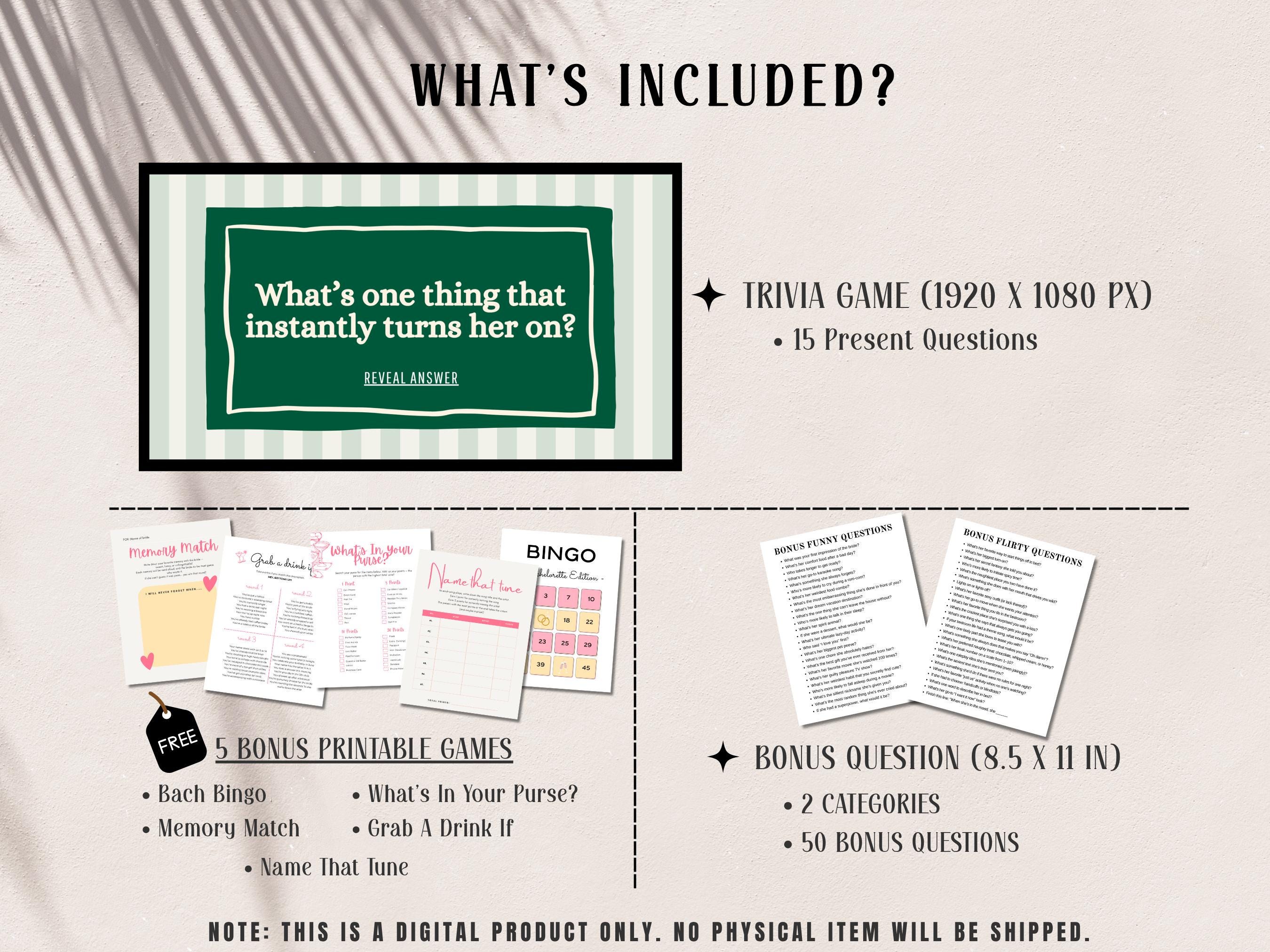 What Did the Groom Say Bachelorette Trivia Game, Bach Drinking Game for ...