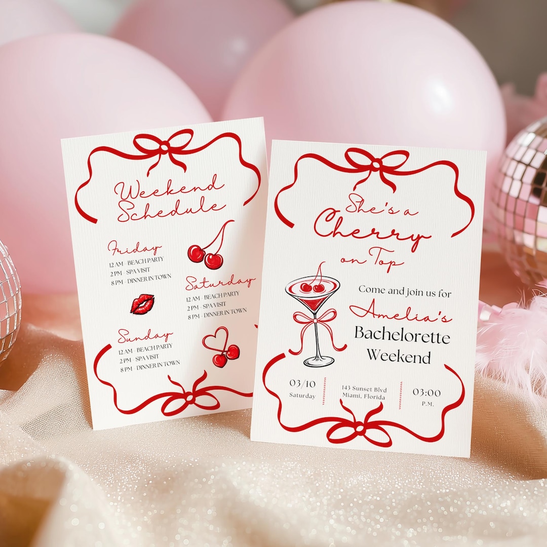 Bachelorette Invitation, Cherry on Top, Printable Bridal Shower Invite ...