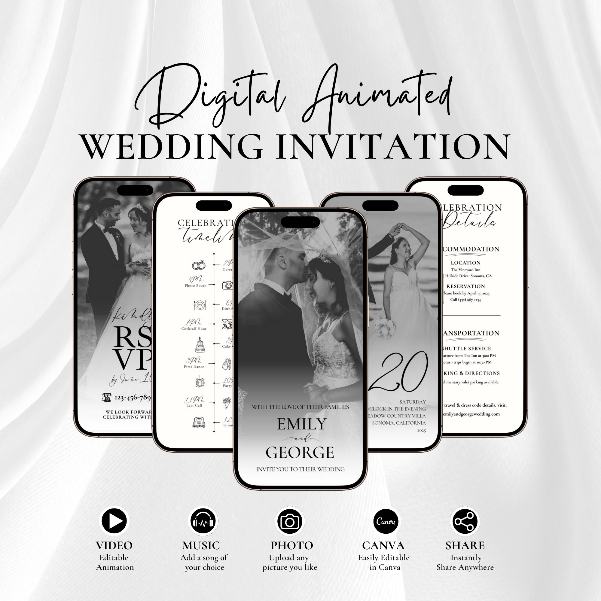 Digital Wedding Invitation Template, Animated Wedding Invite With Photo ...