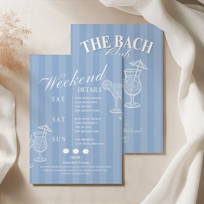 The Bach Club Bachelorette Invitation & Itinerary Template | Editable ...