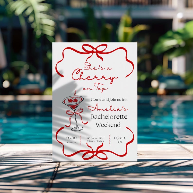 Bachelorette Invitation, Cherry on Top, Printable Bridal Shower Invite ...