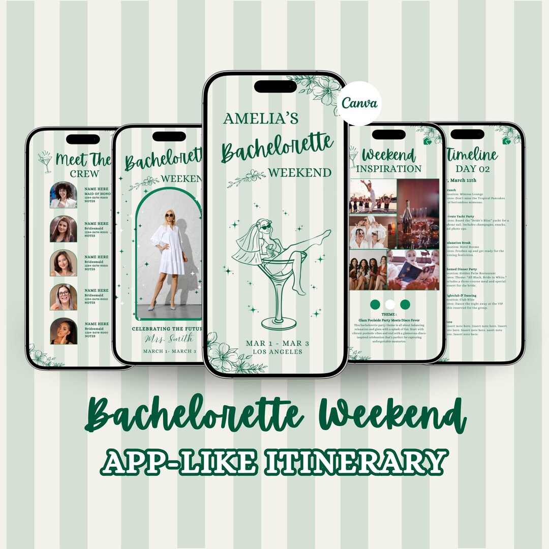 Bachelorette Itinerary Template for Mobile, Weekend Itinerary, Digital ...