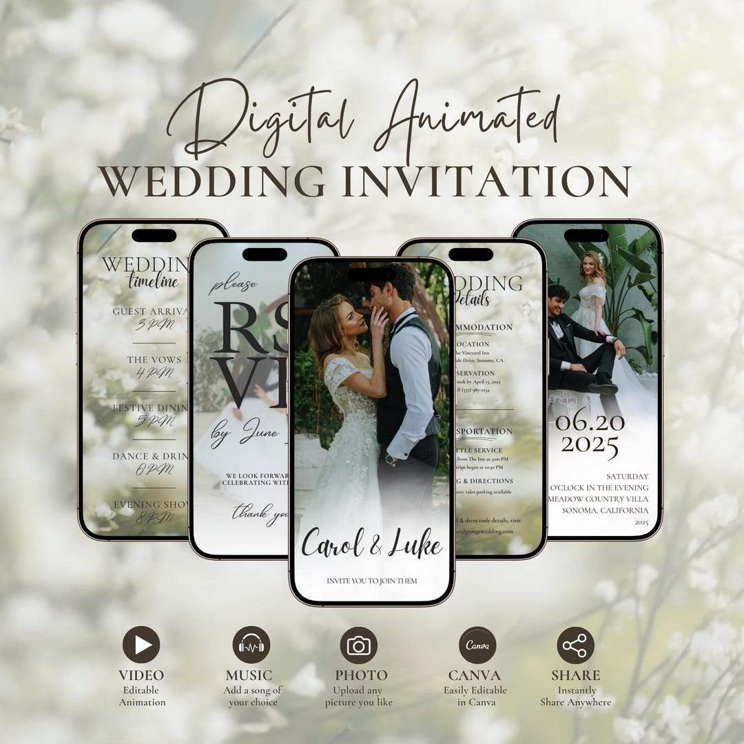 Digital Wedding Invitation Template, Animated Wedding Invite With Photo ...