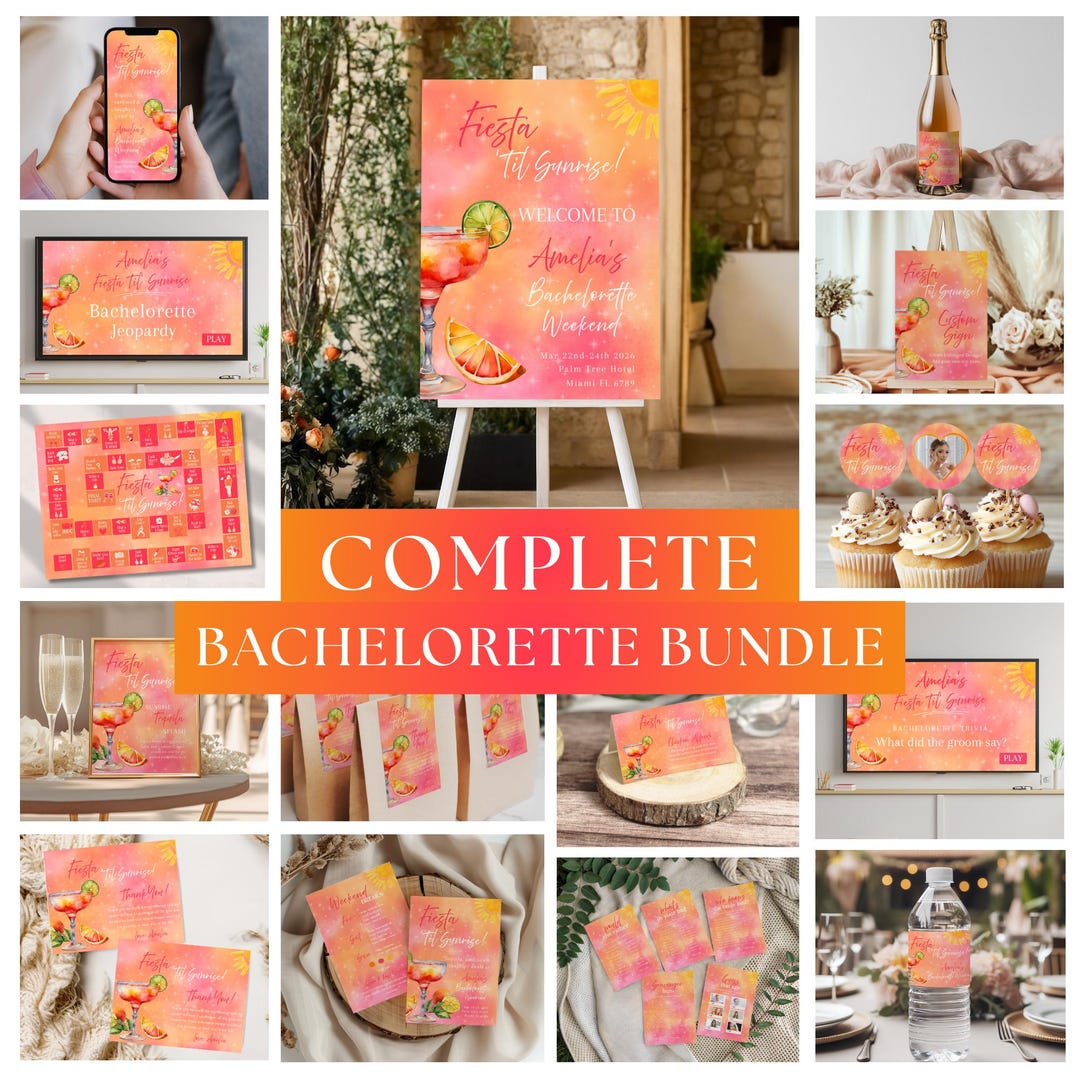 Citrus Pink Orange Bachelorette Party Bundle Template, Fiesta Tequila ...
