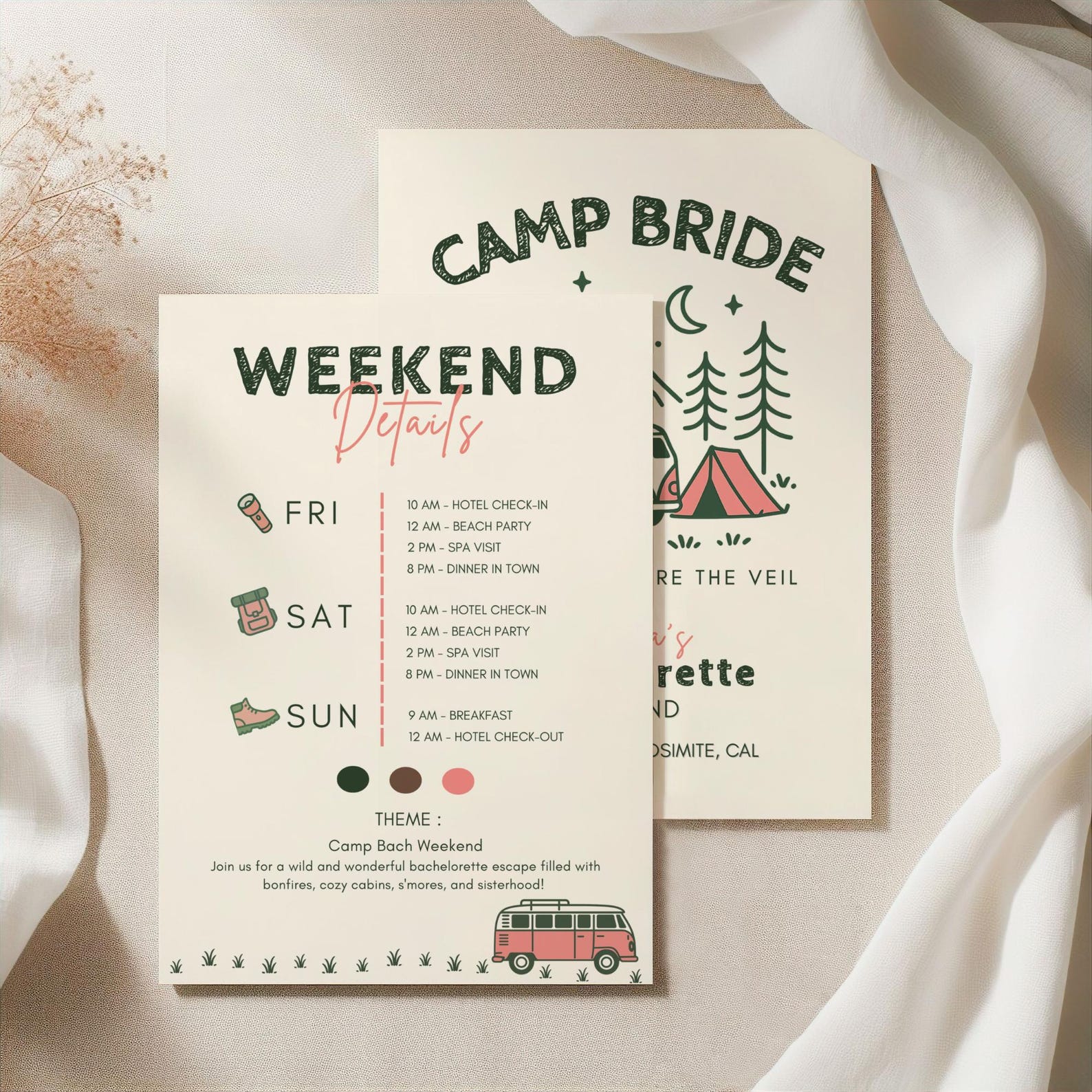 Camp Bach Bachelorette Weekend Invite + Itinerary | Editable Canva ...