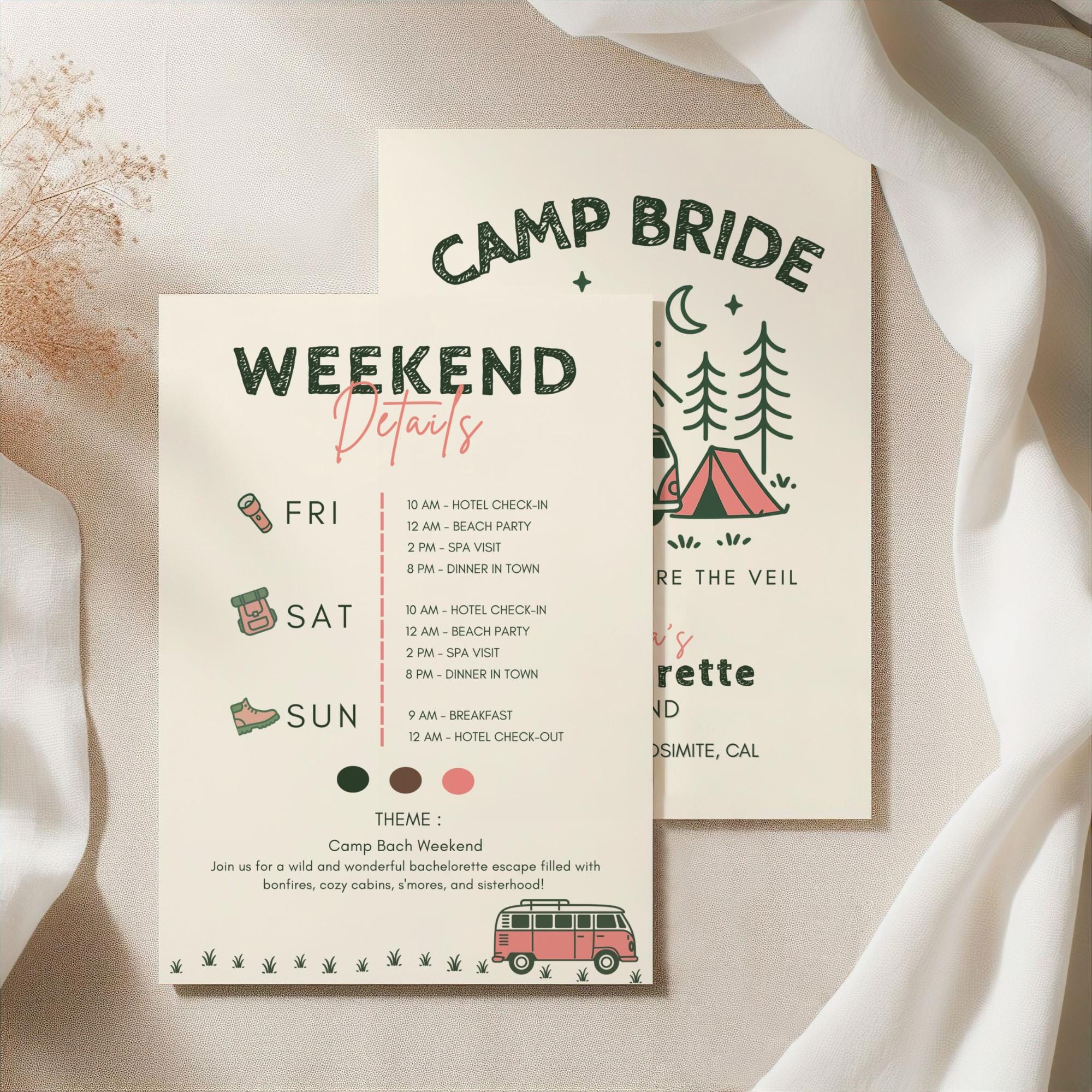Camp Bach Bachelorette Weekend Invite + Itinerary | Editable Canva ...