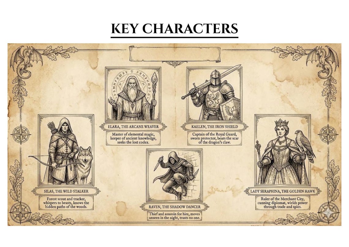 Vintage Fantasy Story Map Pack | World Map, Timeline, Characters ...