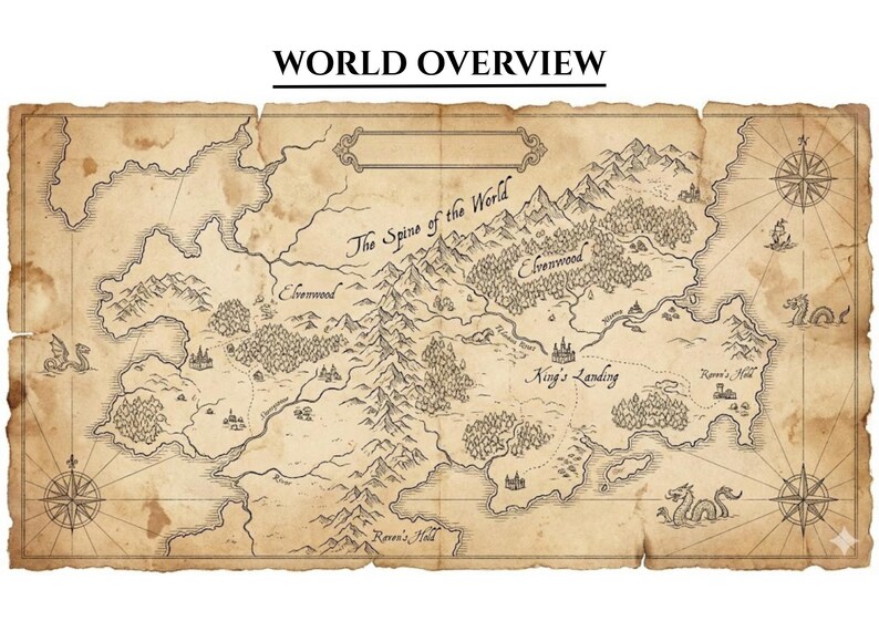 Vintage Fantasy Story Map Pack | World Map, Timeline, Characters ...