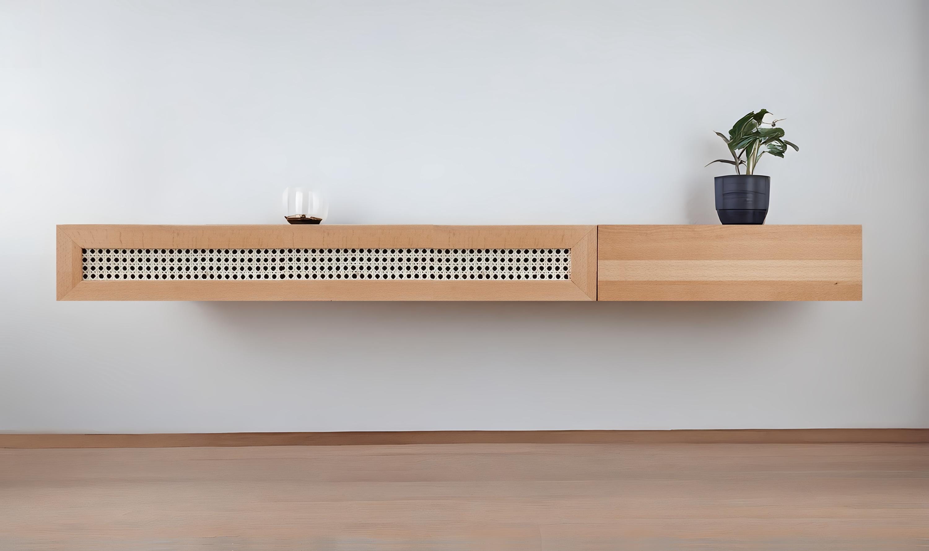 Wall-mounted Rattan Tv Stand, Rattan Media Console, Floating TV Unit ...