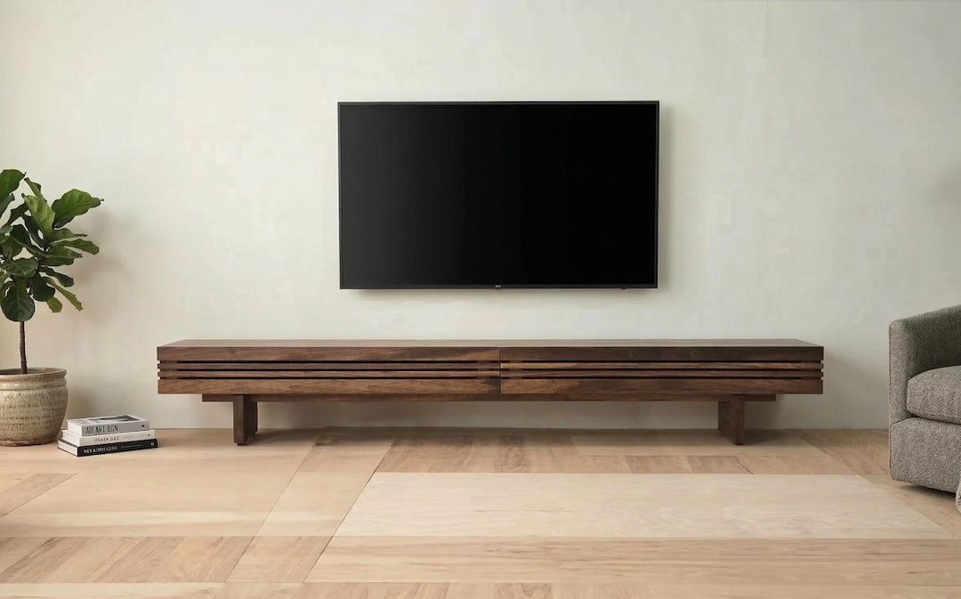 Handmade Walnut Media Console With Interlocking Leg Design : Custom ...