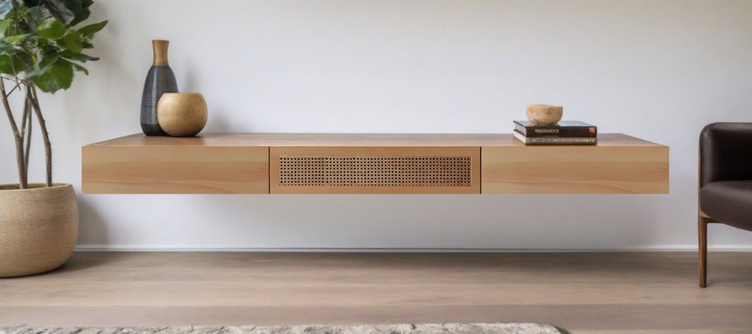 Floating Rattan Tv Stand, Rattan Media Console - Etsy UK