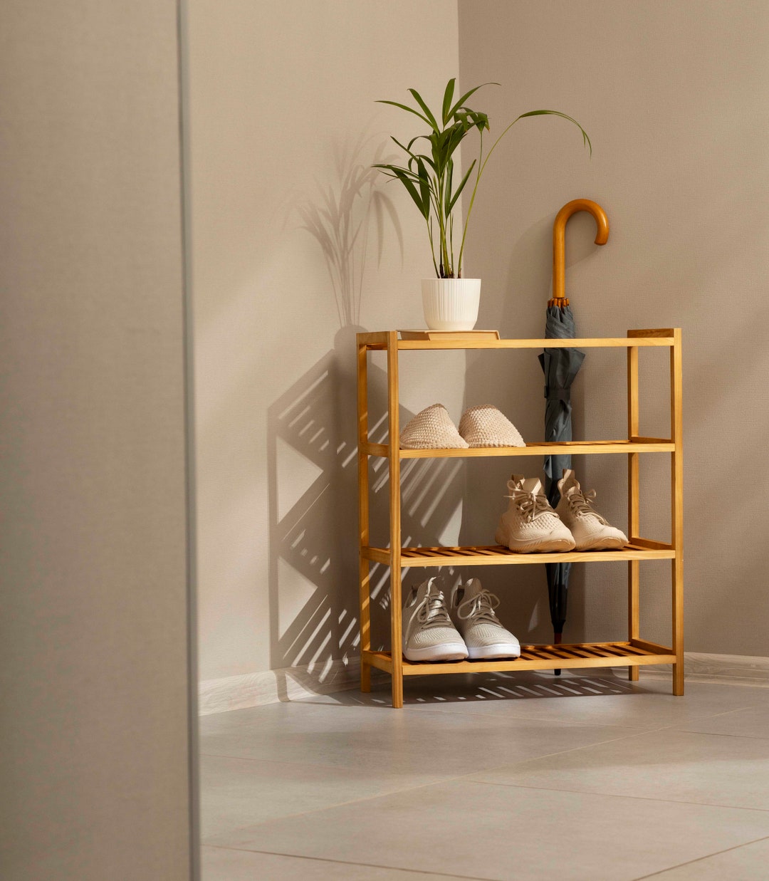 Minimalist Shoe Rack, 4-tier Wooden Shoe Rack for Entryway, Shoe ...
